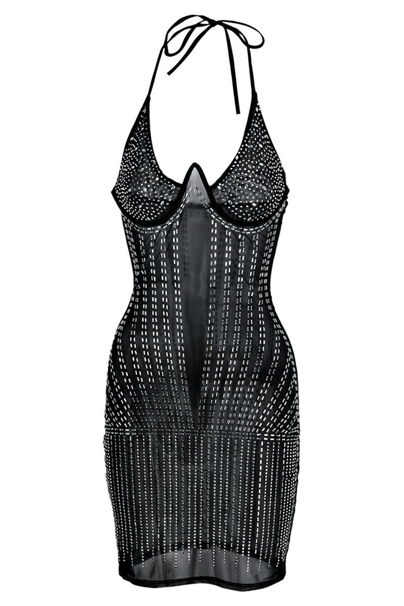 Wholesale Black Fashion Sexy Patchwork Hot Drilling See Through