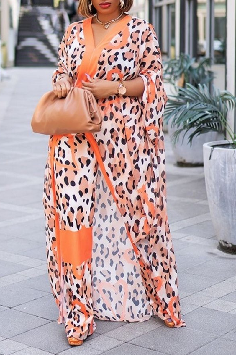 Wholesale Blue Fashion Print Leopard Patchwork Cardigan Collar Long ...