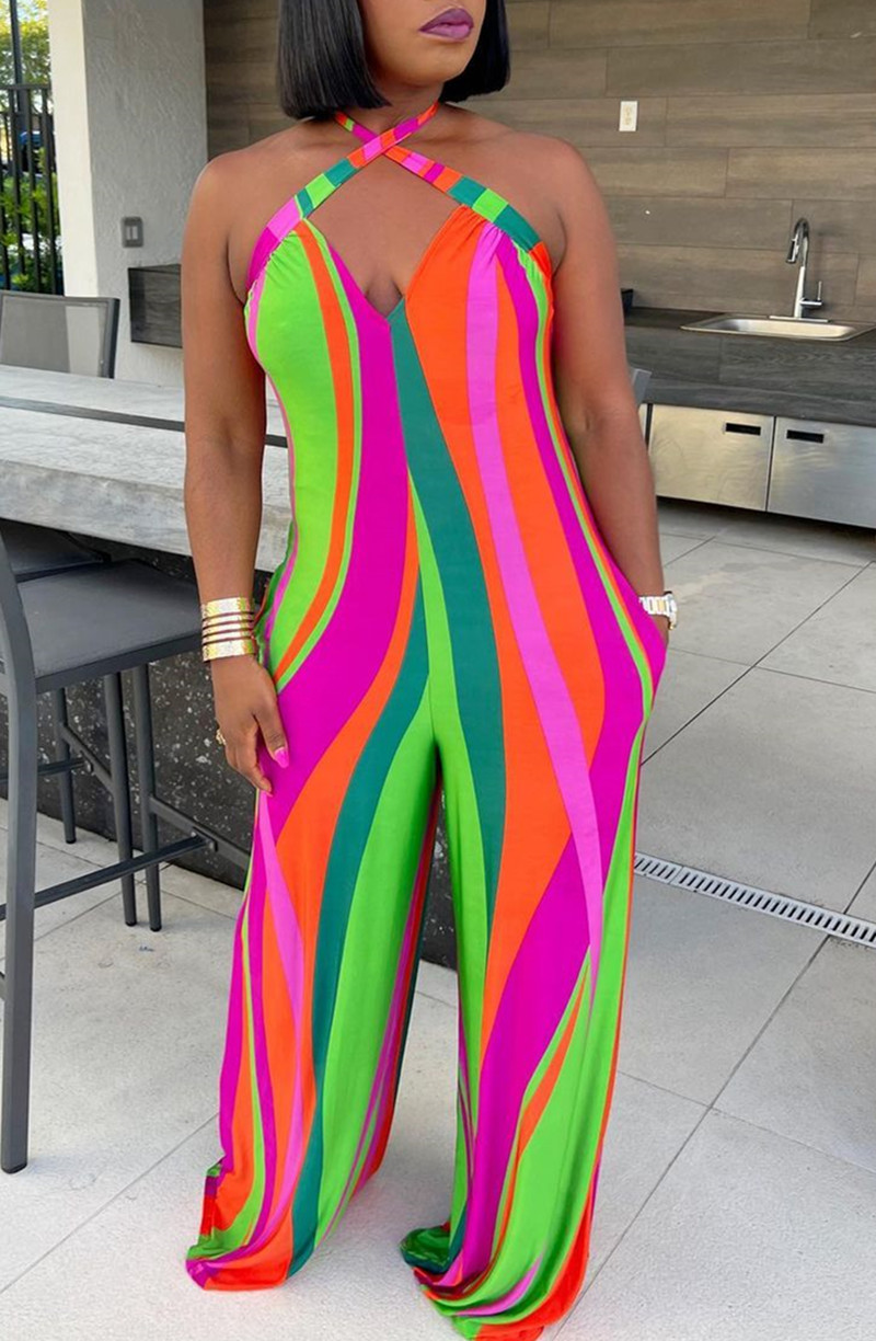 Wholesale Multi-color Fashion Sexy Print Halter Jumpsuits K58765-1 Online