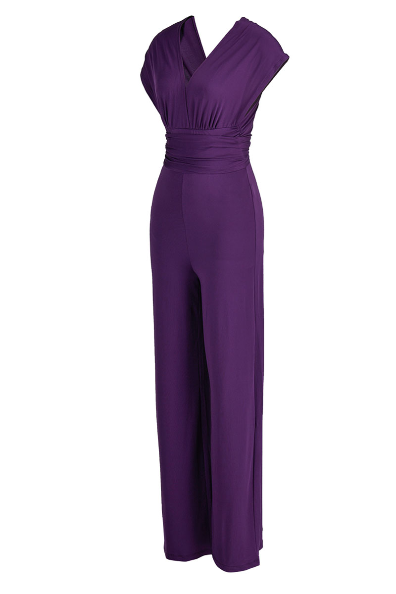 Wholesale Purple Elegant Solid Bandage Patchwork V Neck Straight