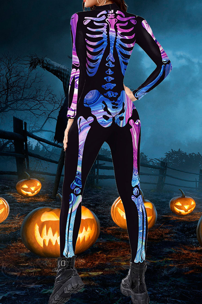 Wholesale Blue Purple Halloween 3D Skull Print Turtleneck Long Sleeve ...