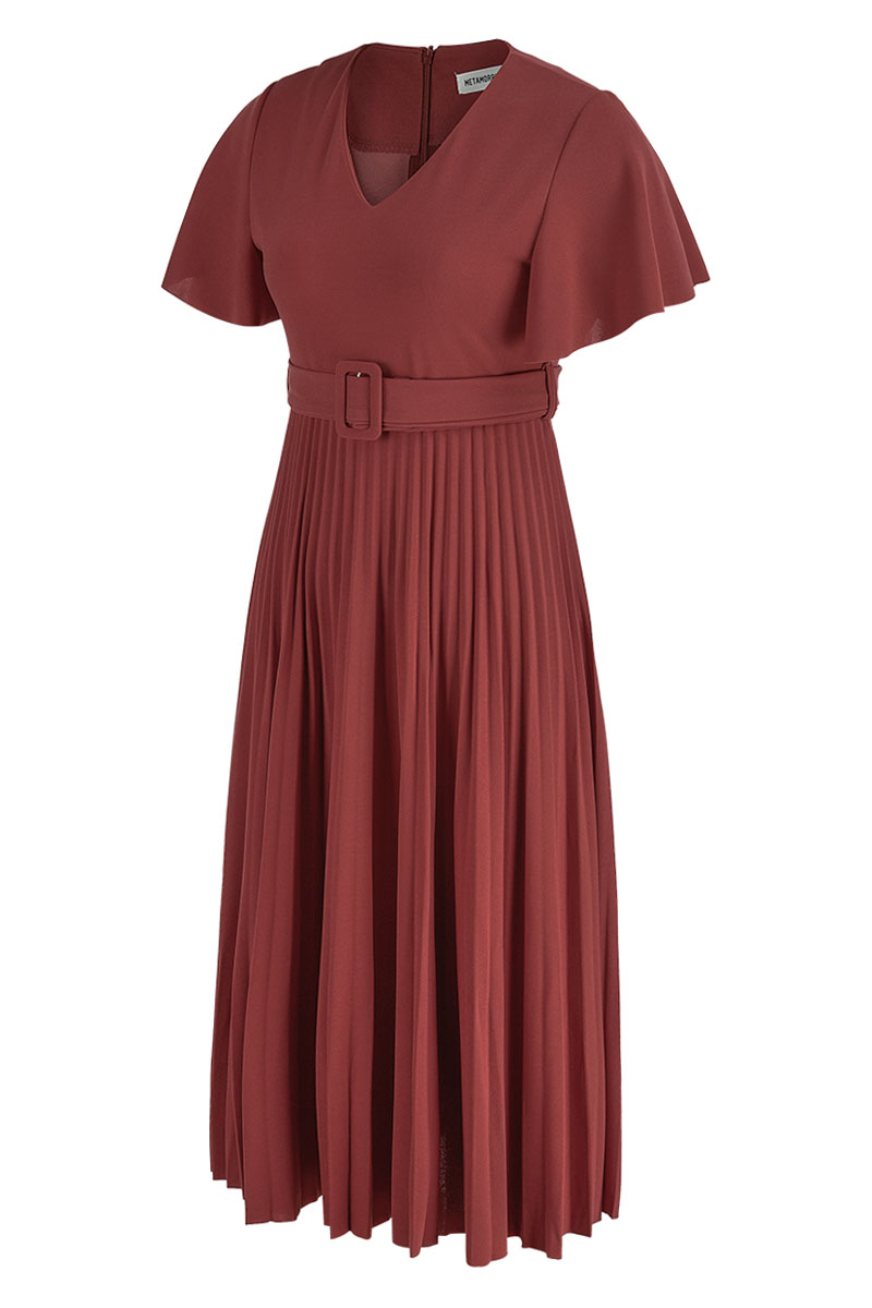 Wholesale Red Bean Paste Casual Elegant Solid Patchwork Fold O Neck A ...