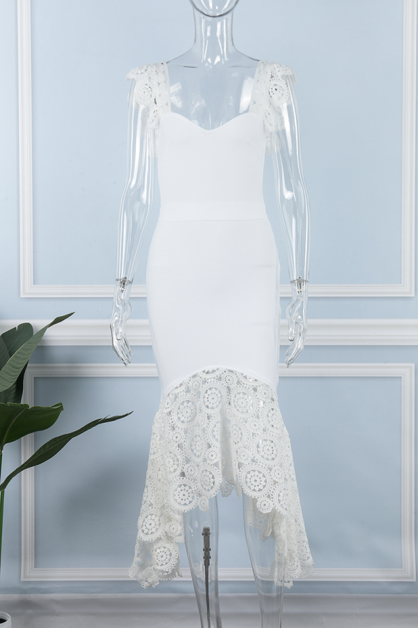 Wholesale White Sexy Solid Patchwork Backless Square Collar Vest Dress ...