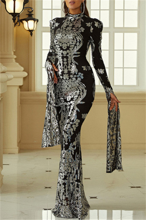 Wholesale Black Sexy Formal Patchwork Sequins Half A Turtleneck Evening ...