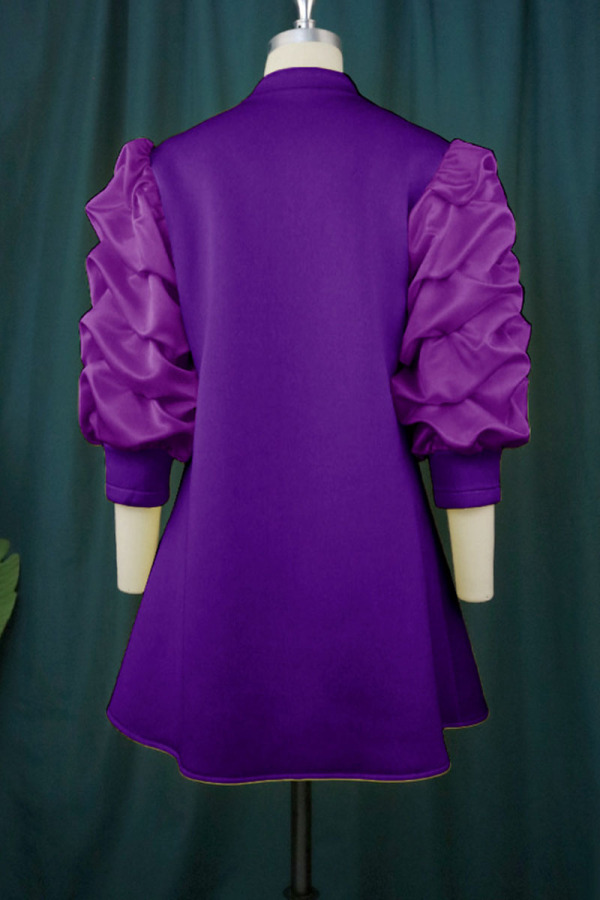 Wholesale Purple Elegant Solid Patchwork Fold Zipper Cardigan Collar A ...