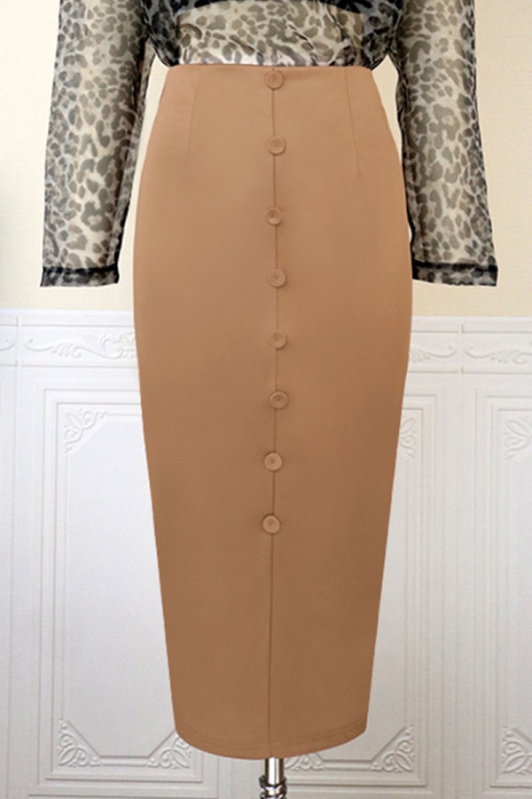 Wholesale Khaki Casual Work Solid Patchwork Buttons Regular High Waist ...