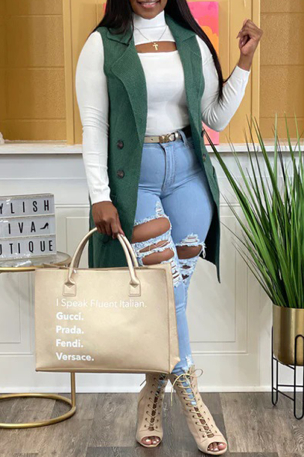 Wholesale Earth Yellow Casual Solid Cardigan Turndown Collar Outerwear