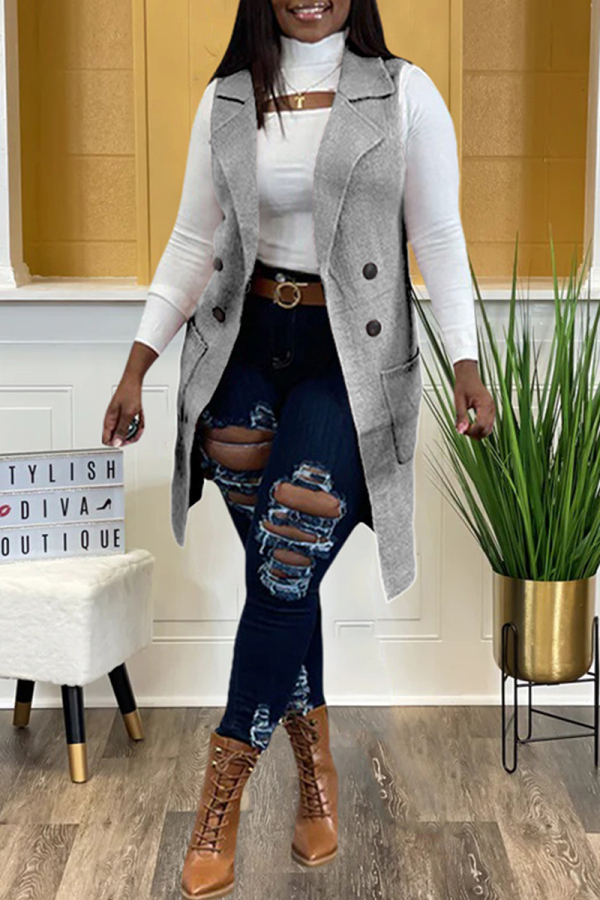 Wholesale Green Casual Solid Cardigan Turndown Collar Outerwear K63874
