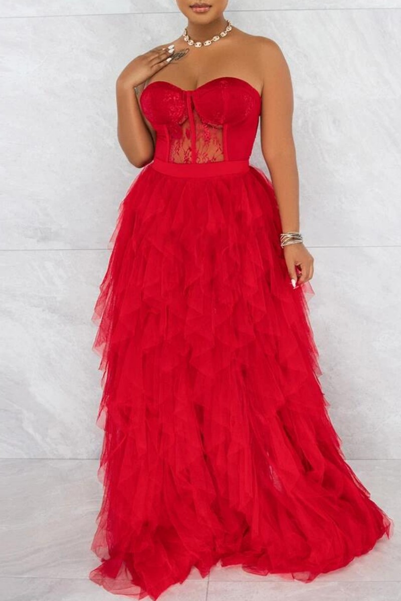 Wholesale Red Sexy Formal Solid Patchwork See-through Backless ...