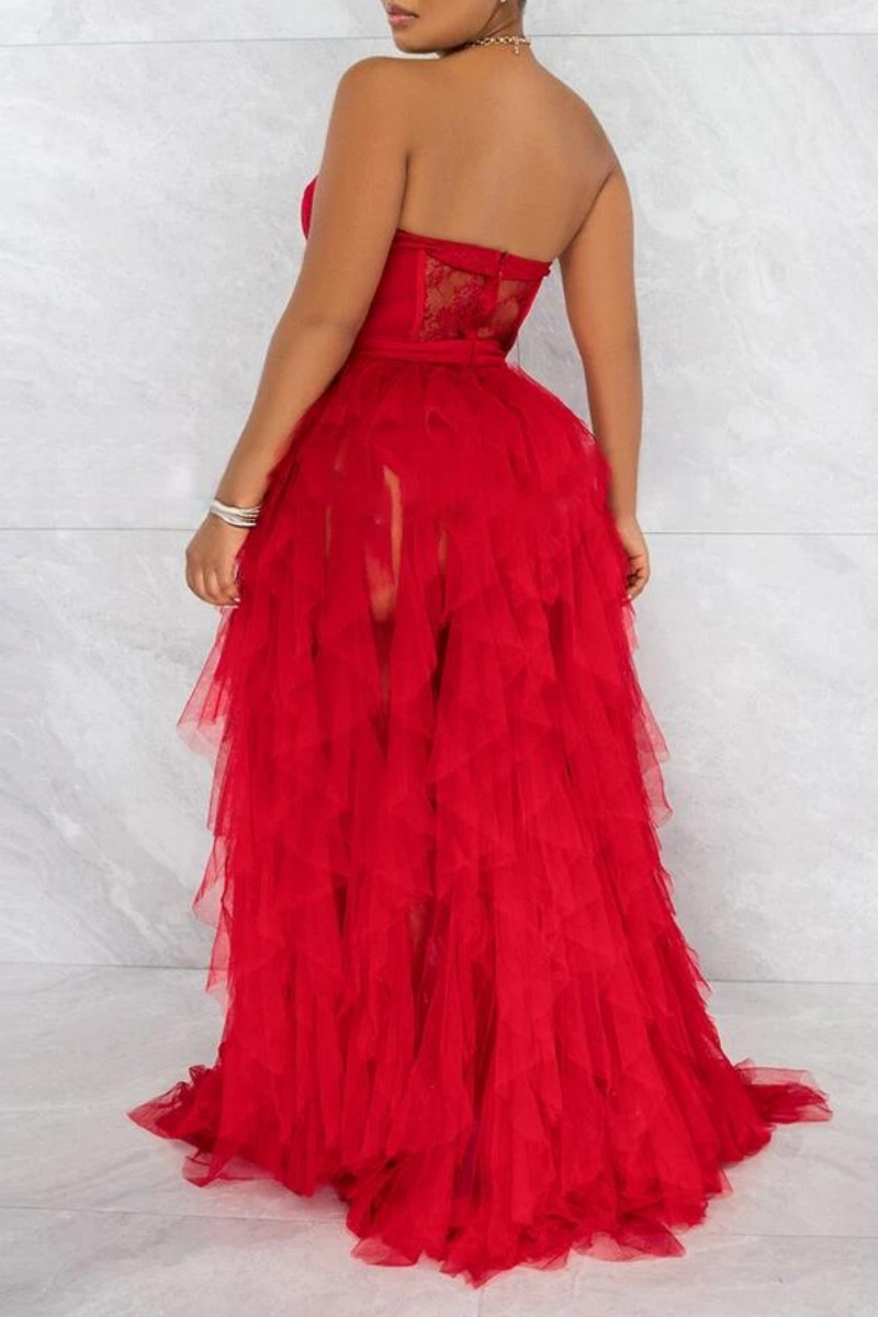 Wholesale Red Sexy Formal Solid Patchwork See-through Backless ...