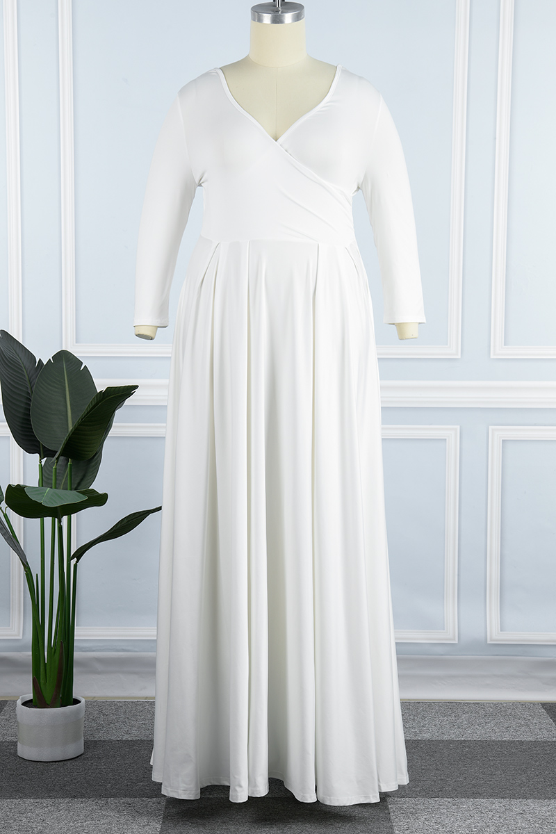 Wholesale White Casual Solid Patchwork V Neck Long Sleeve Plus Size