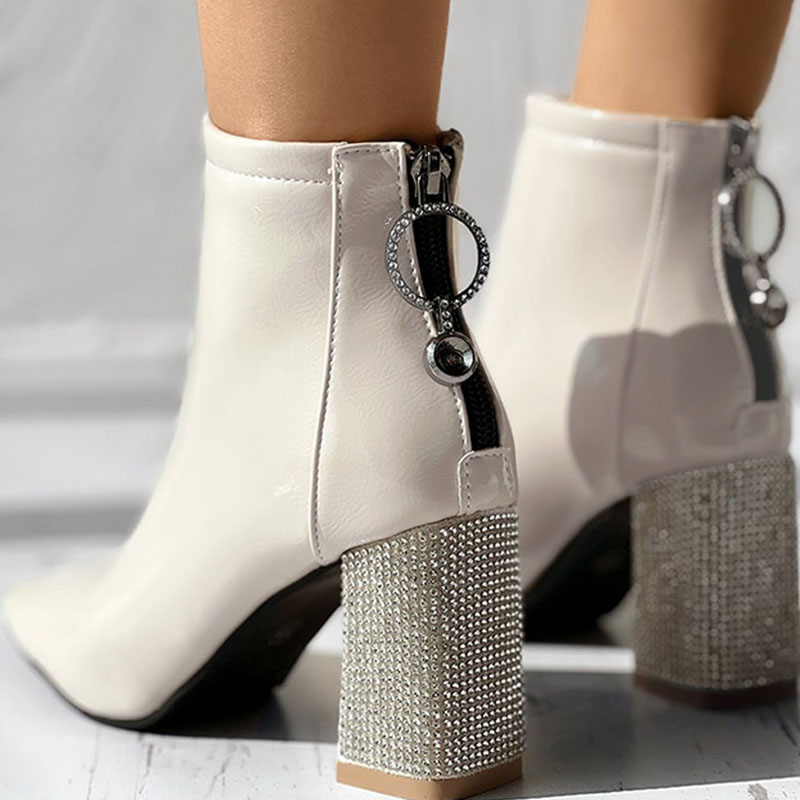Wholesale Cream White Casual Patchwork Rhinestone Pointed Out Door ...