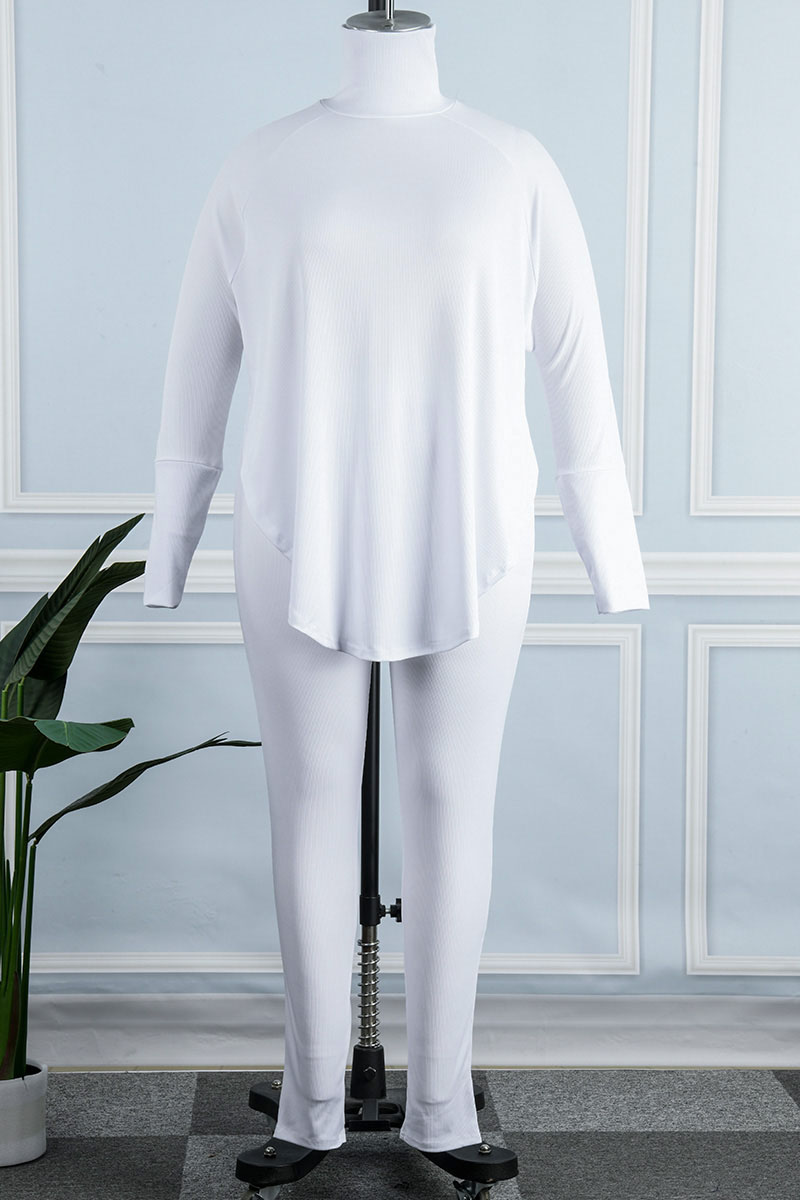 Wholesale Blue Casual Solid Patchwork Turtleneck Plus Size Two Pieces ...