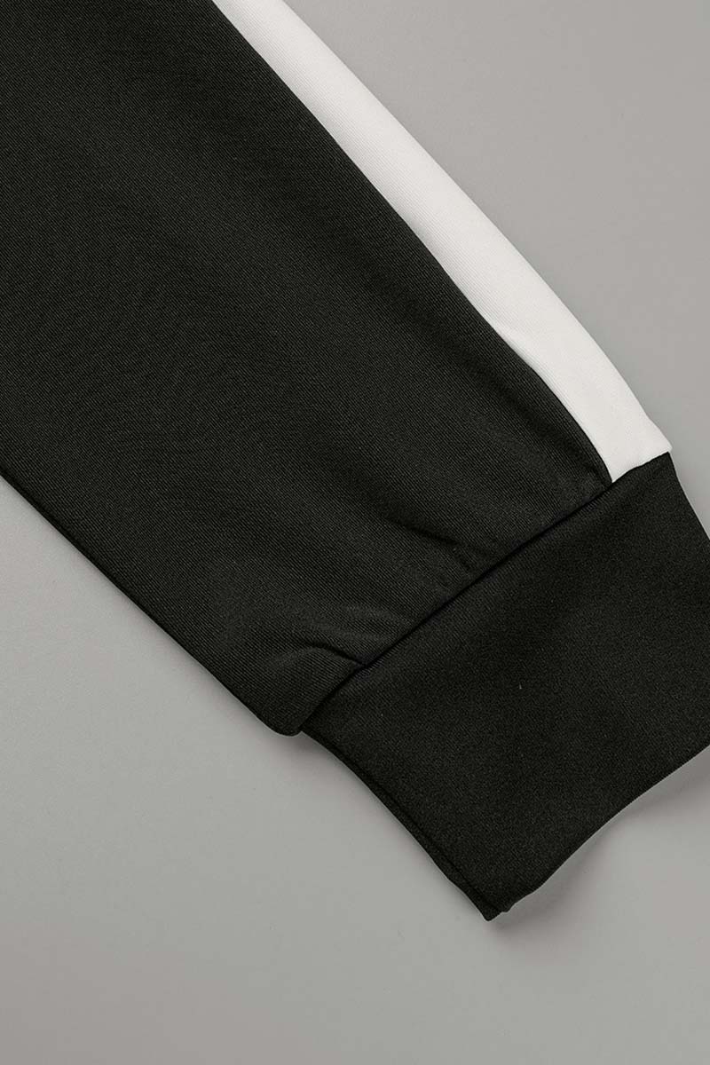Wholesale Black Casual Patchwork Contrast Zipper Collar Long Sleeve Two ...