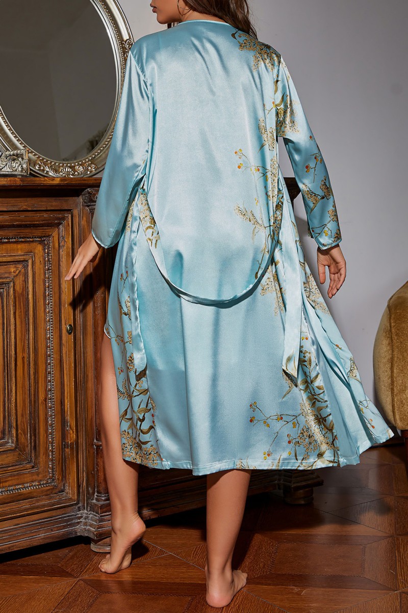 Wholesale Grey Sexy Living Print Cardigan Sleepwear Set K69080-1 Online