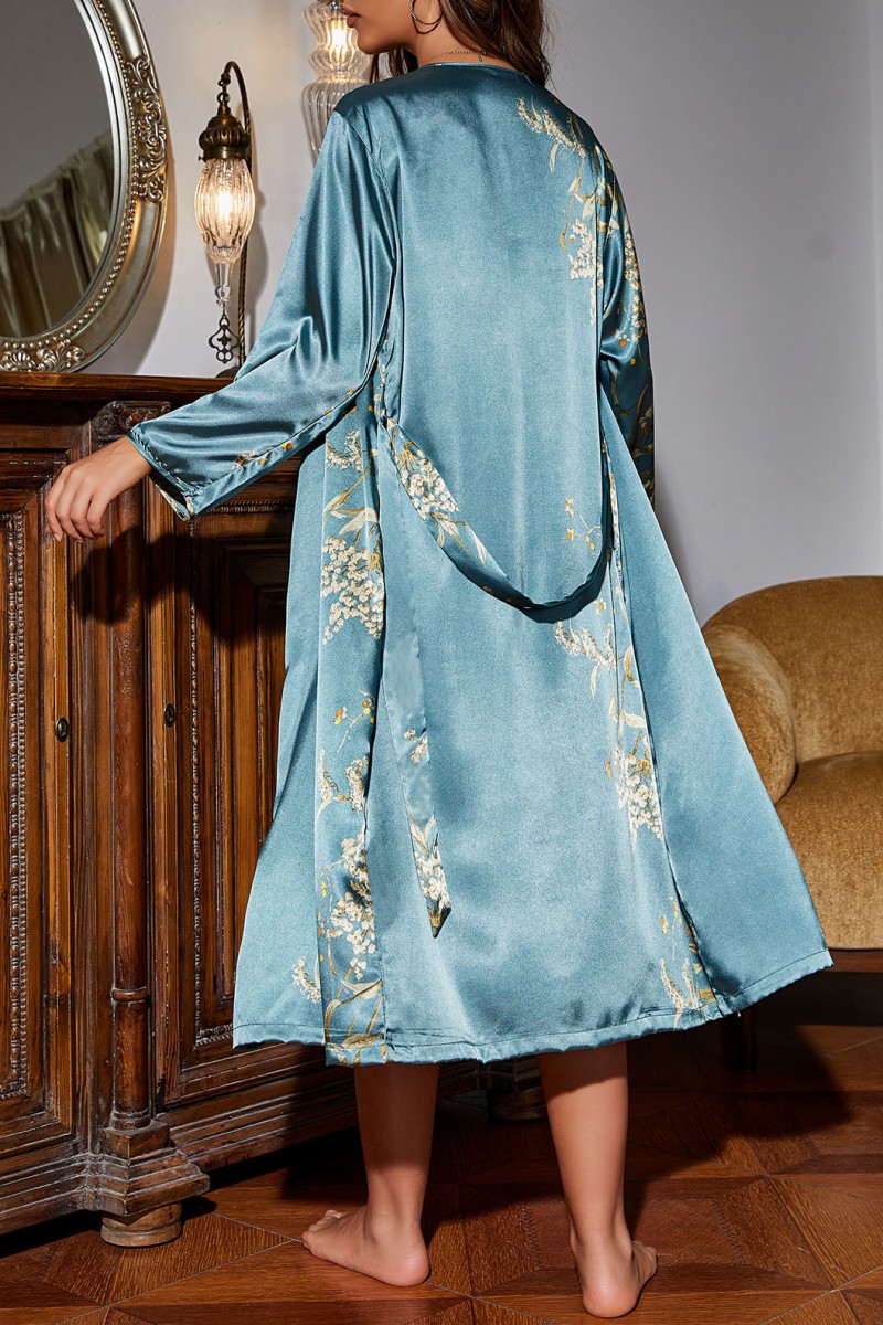 Wholesale Grey Sexy Living Print Cardigan Sleepwear Set K69080-1 Online