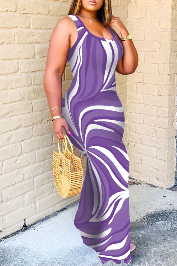 Wholesale Purple Sexy Print Basic U Neck Vest Dress Dresses K70813 2 Online