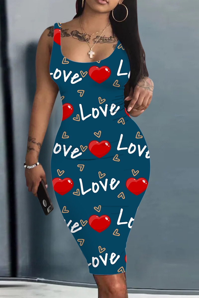Wholesale Navy Sexy Casual Print Basic U Neck Vest Dress Dresses K68603 ...
