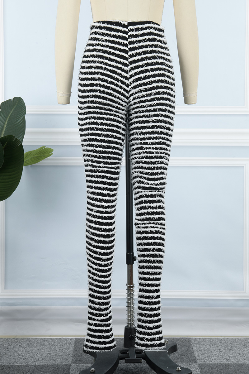 Wholesale Black Casual Striped Patchwork Regular High Waist ...