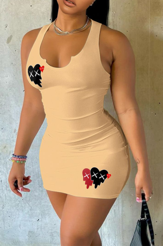 Wholesale Apricot Sexy Solid Patchwork Halter Pencil Skirt Dresses ...