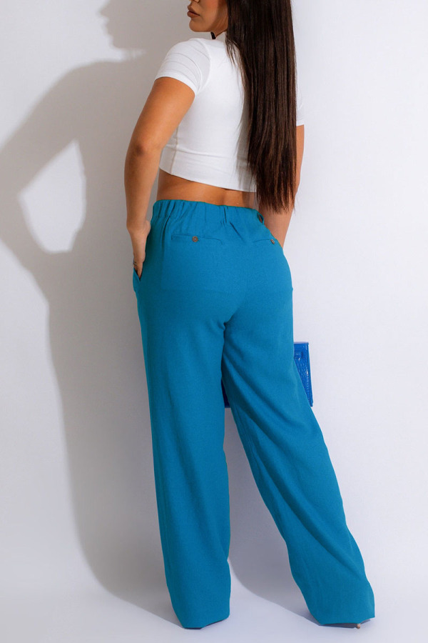Wholesale Blue Casual Solid Patchwork High Waist Straight Solid Color ...