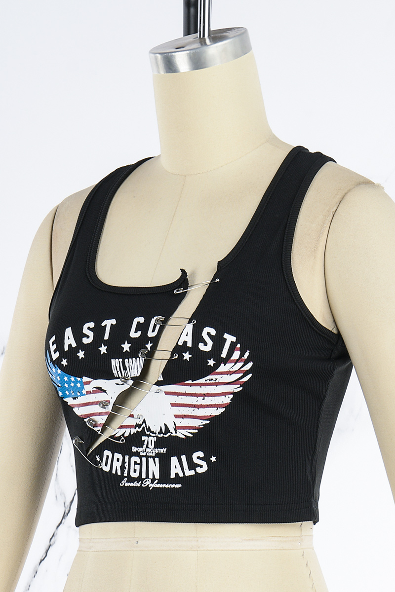 Wholesale Black Sexy Casual Print Patchwork U Neck Tops K76232 1 Online