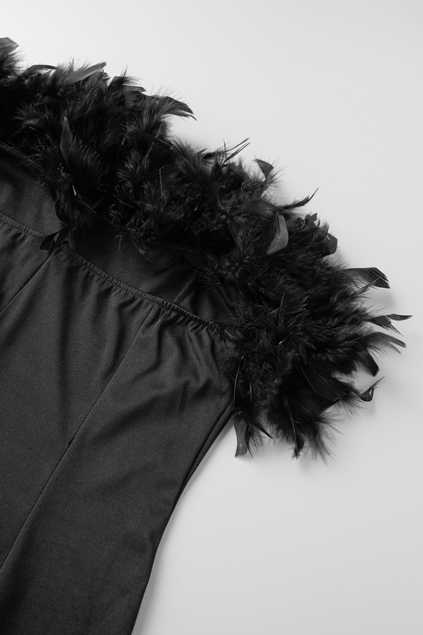 Wholesale Black Sexy Solid Patchwork Feathers Strapless Evening Dress ...