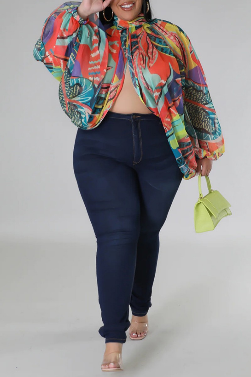 Wholesale Pink Casual Print Patchwork Turtleneck Plus Size Tops K77296 ...