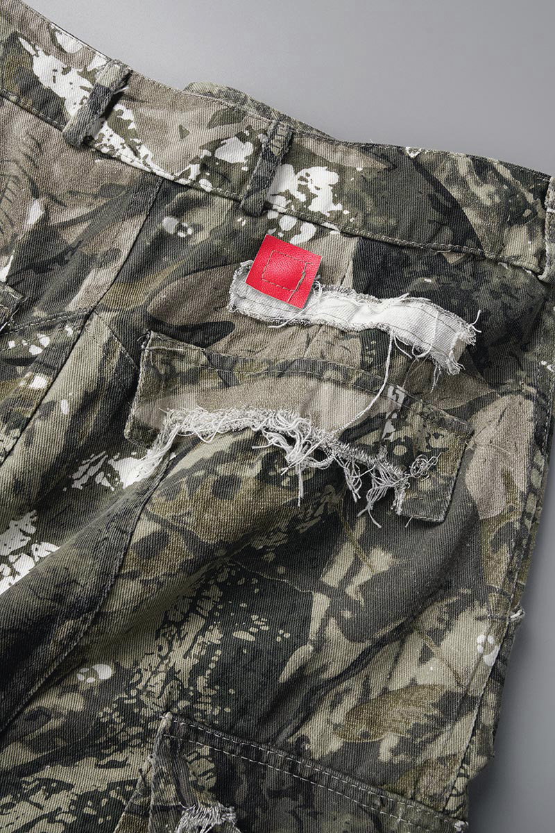 Wholesale Khaki Casual Street Print Patchwork Buttons Slit High Waist ...