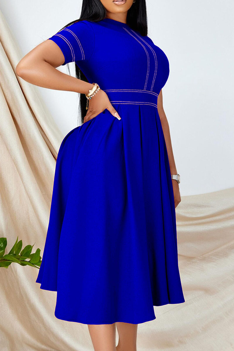 Wholesale Royal Blue Casual Solid Patchwork O Neck A Line Dresses ...