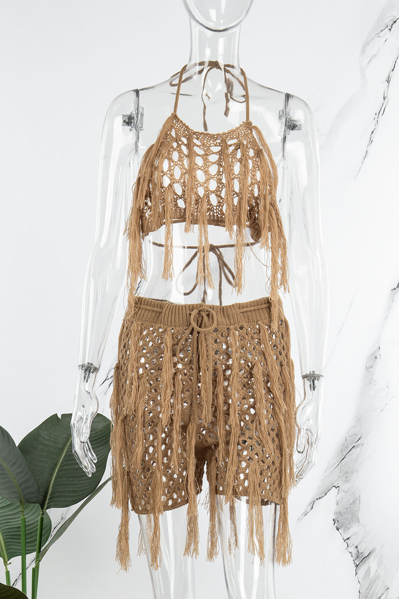 Wholesale White Sexy Solid Tassel Hollowed Out See-through Backless ...