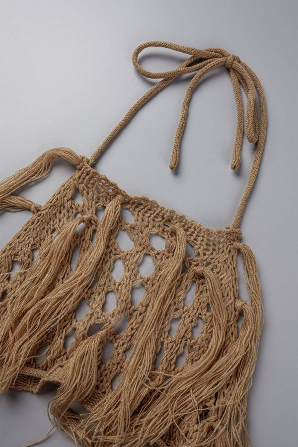 Wholesale White Sexy Solid Tassel Hollowed Out See-through Backless ...