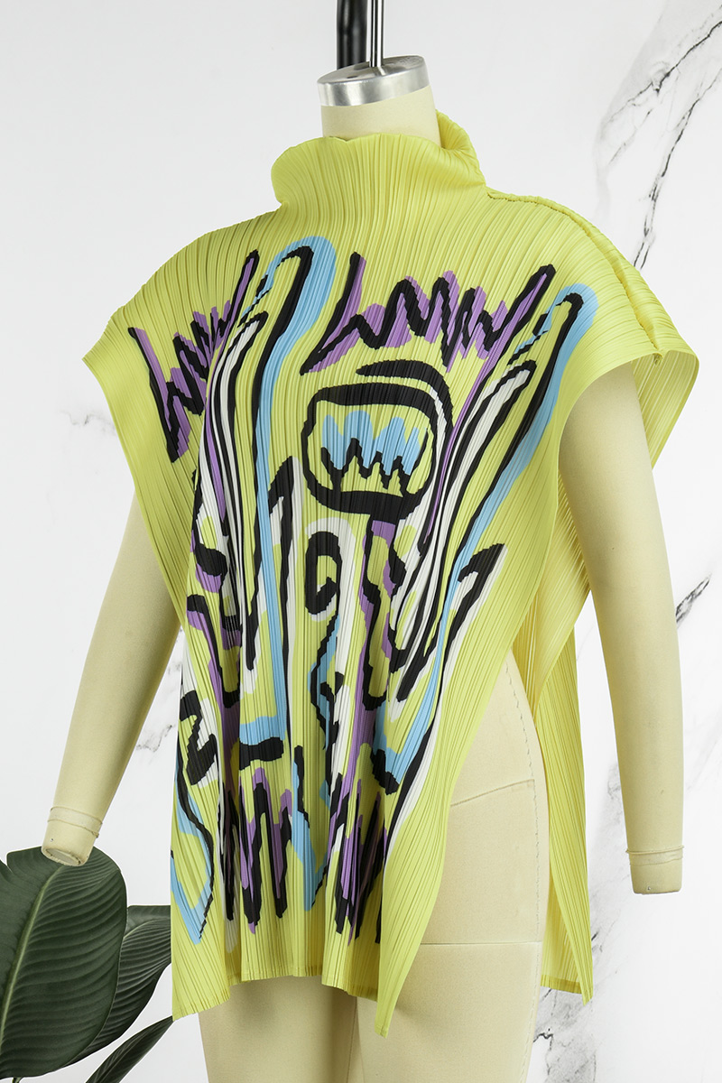 Wholesale Light Blue Casual Print Asymmetrical Turtleneck Tops K80167-2 ...