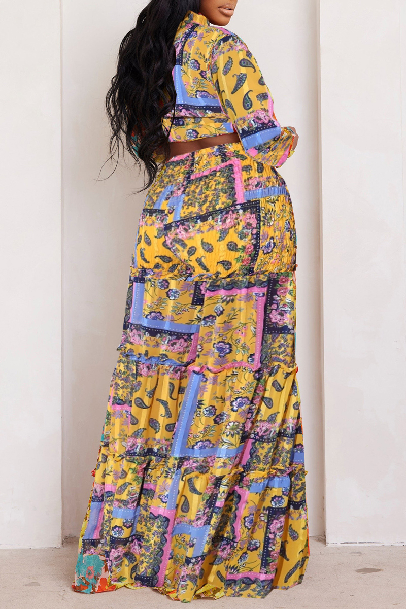 Wholesale Light Blue Graphic Print Deep V Neck Long Sleeve Knotted Crop ...