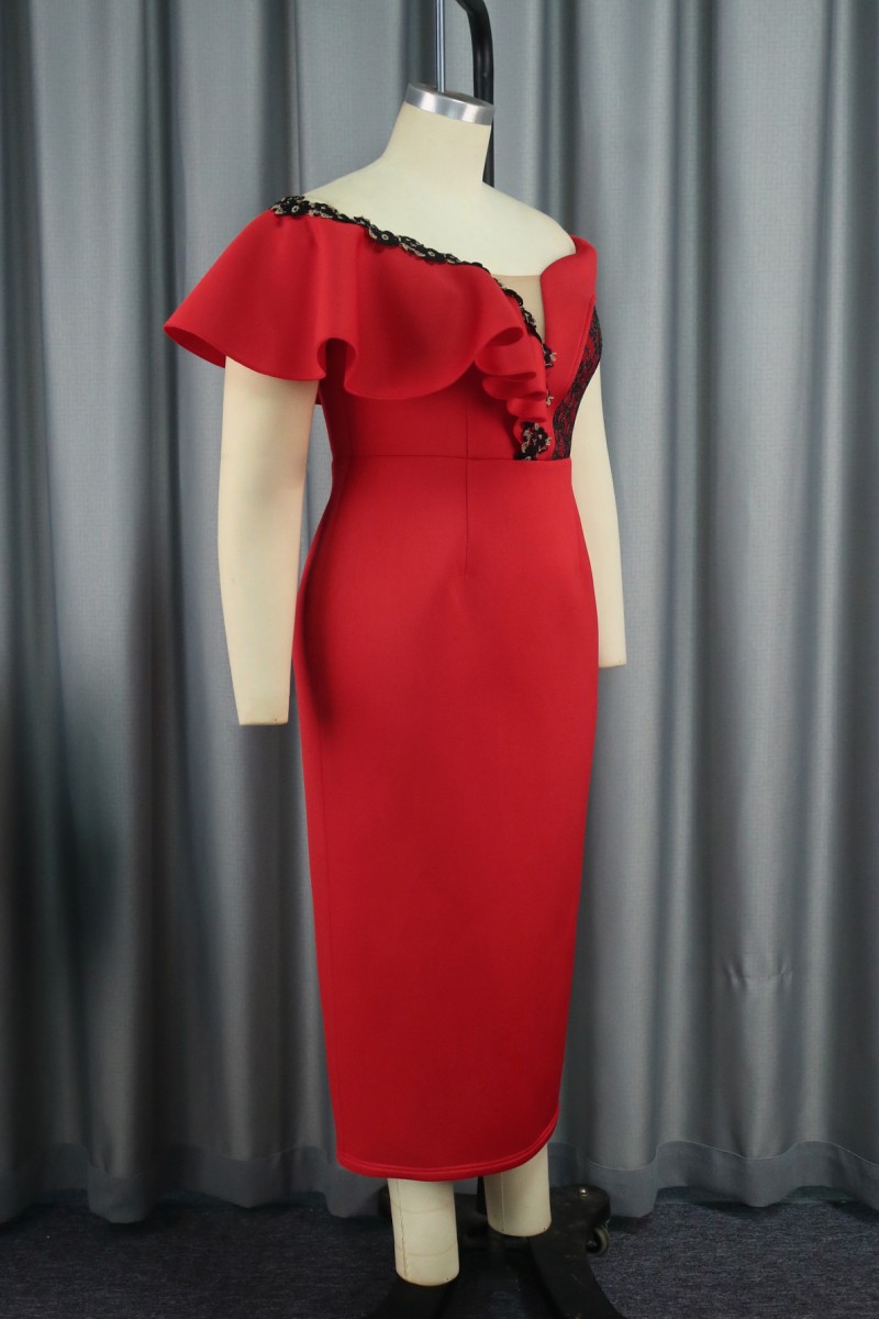 Wholesale Red Sexy Formal Patchwork Slit Off the Shoulder One Step ...