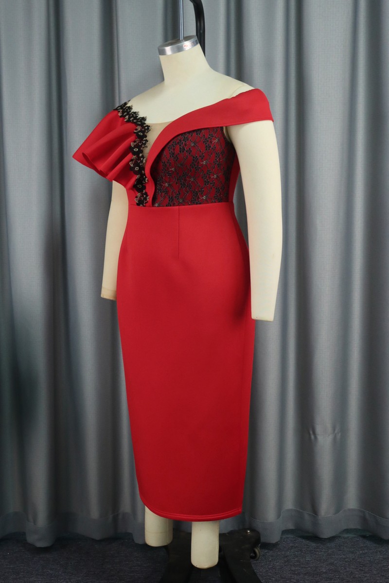 Wholesale Red Sexy Formal Patchwork Slit Off the Shoulder One Step ...