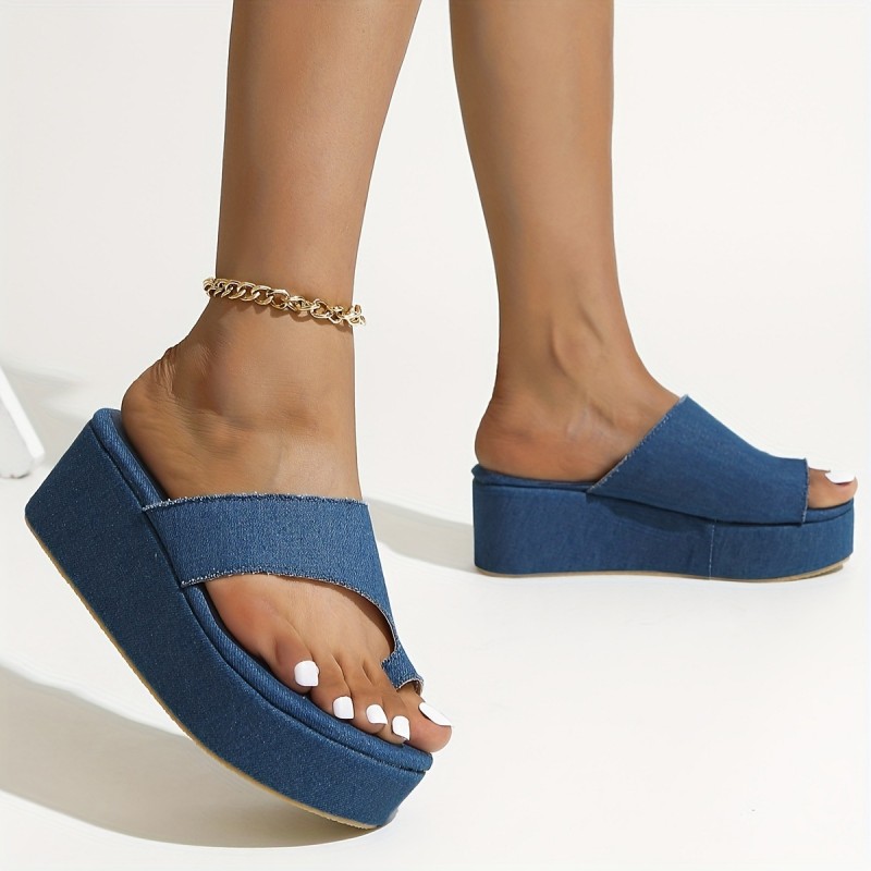 Wholesale Blue Casual Patchwork Solid Color Round Comfortable Wedges ...