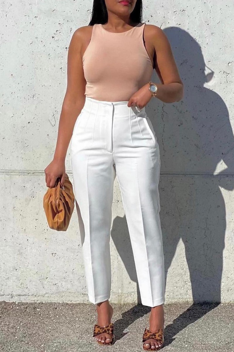 Wholesale White Casual Solid Patchwork Regular High Waist Pencil Solid ...
