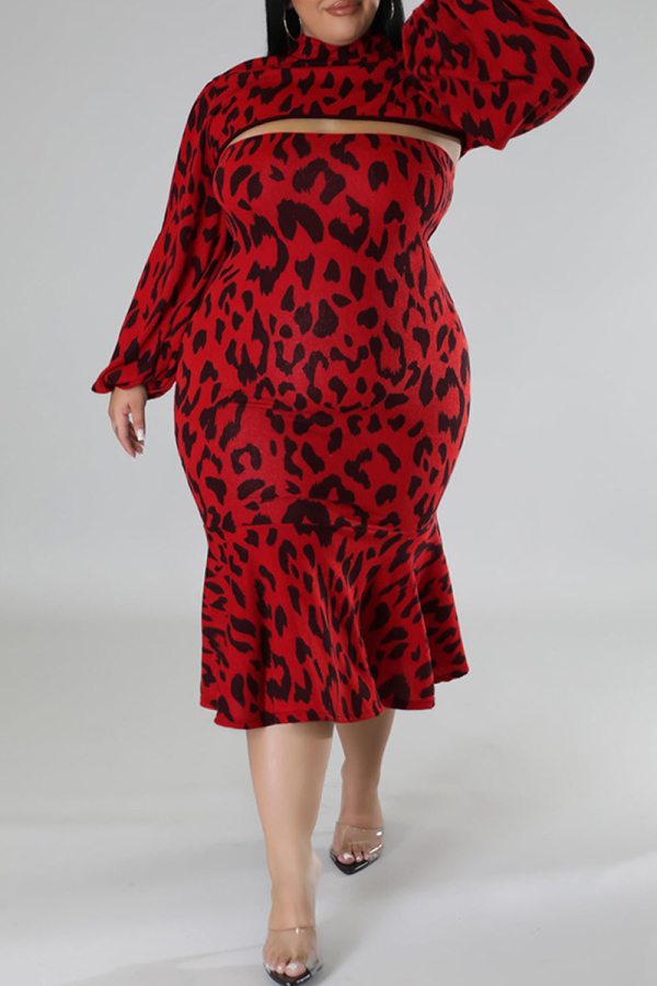 Wholesale White Sexy Casual Print Leopard Hollowed Out Turtleneck Plus ...