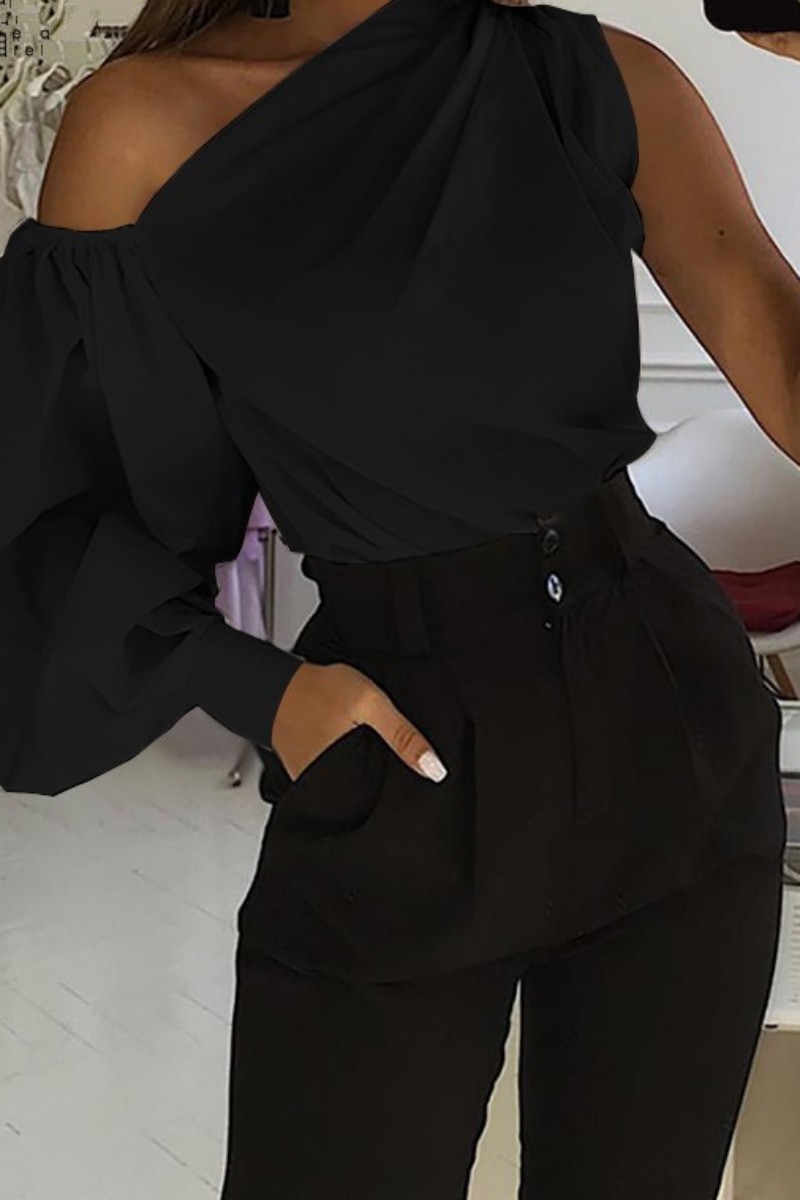 Wholesale White Casual Solid Asymmetrical Oblique Collar Tops K86447-1 ...
