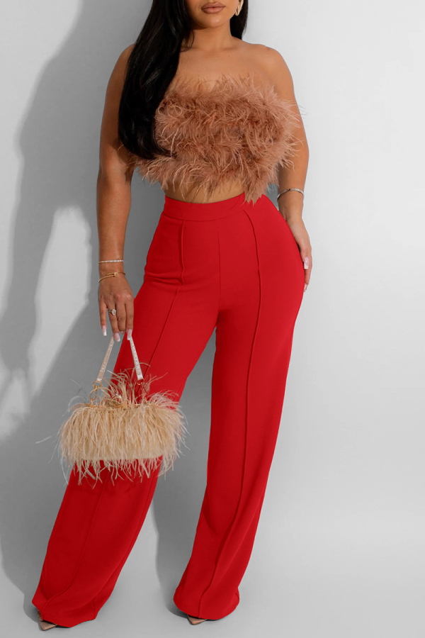 Wholesale Red Casual Solid Basic Regular High Waist Conventional Solid ...