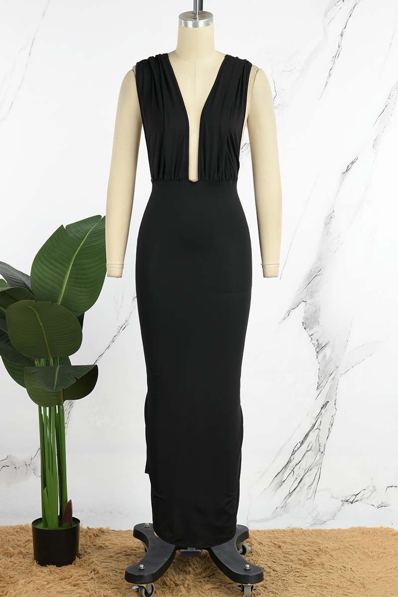 Wholesale White Sexy Solid Backless Slit Halter Long Dress Dresses ...