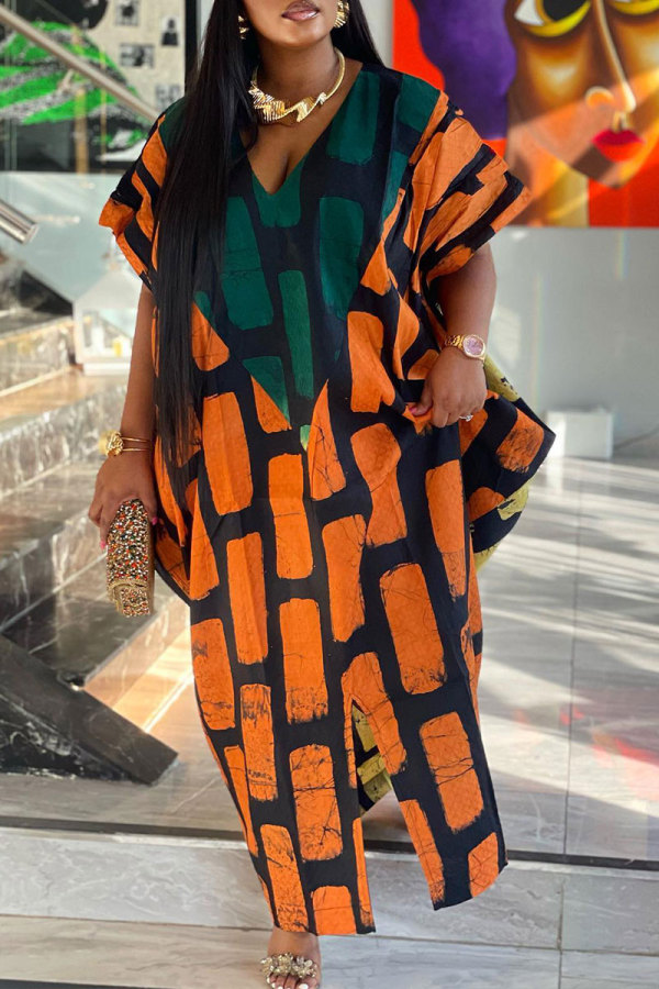 Wholesale Orange Casual Daily Mixed Printing Slit Printing Contrast V ...