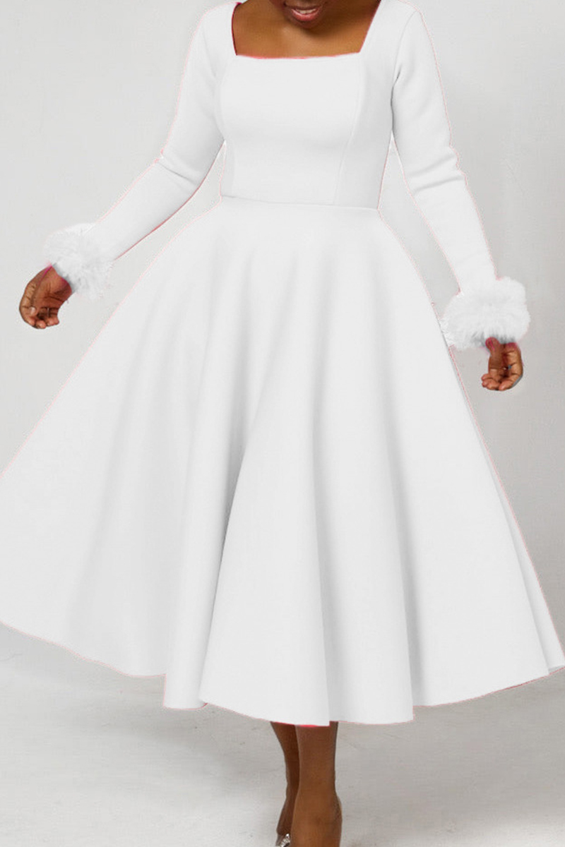 Wholesale Elegant Solid Patchwork Square Collar A Line Dresses K90665 ...