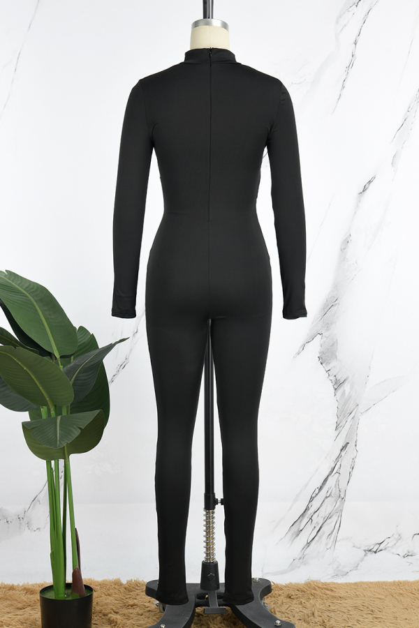 Wholesale Casual Solid Hollowed Out Half A Turtleneck Skinny Jumpsuits ...