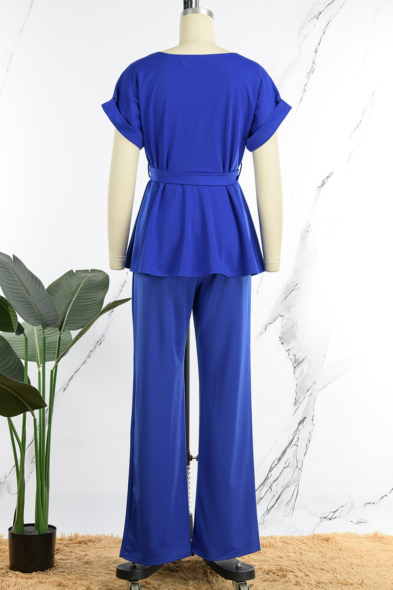 Wholesale Black Casual Solid Basic With Belt O Neck Plus Size Two