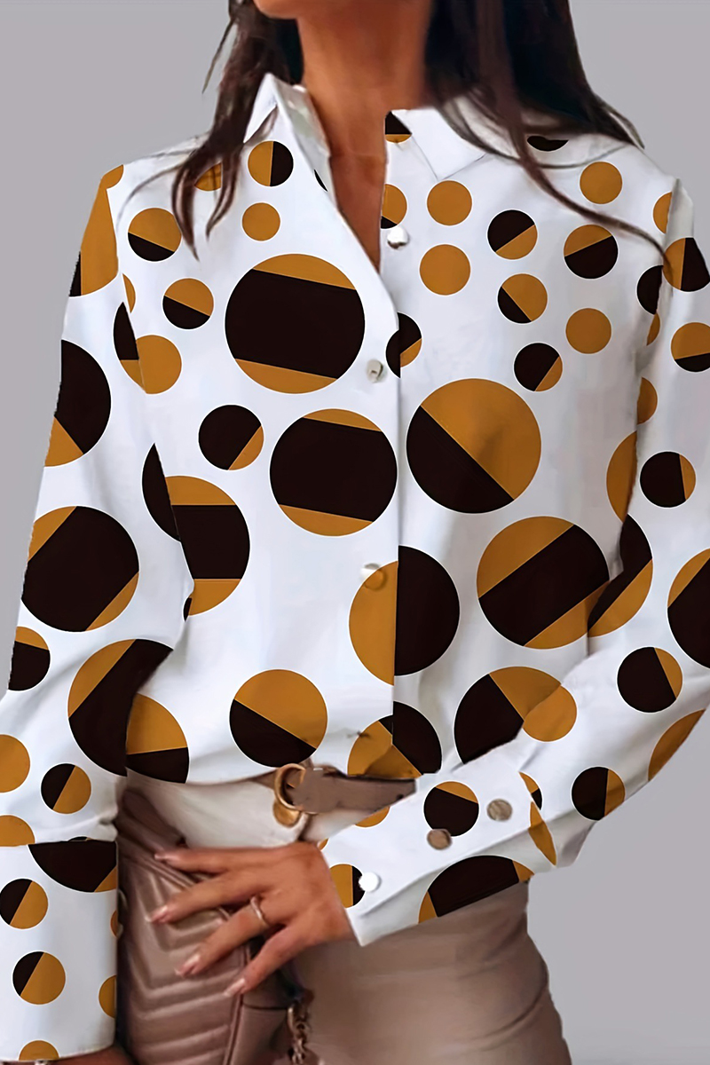Wholesale Casual Geometric Patchwork Buckle Shirt Collar Plus Size Tops ...