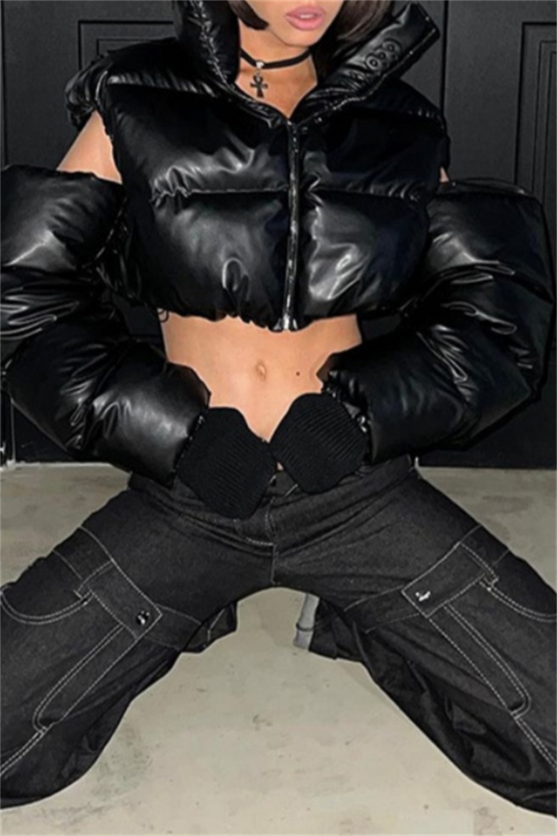 Wholesale Casual Solid Hollowed Out Zipper Collar Outerwear K94782 Online