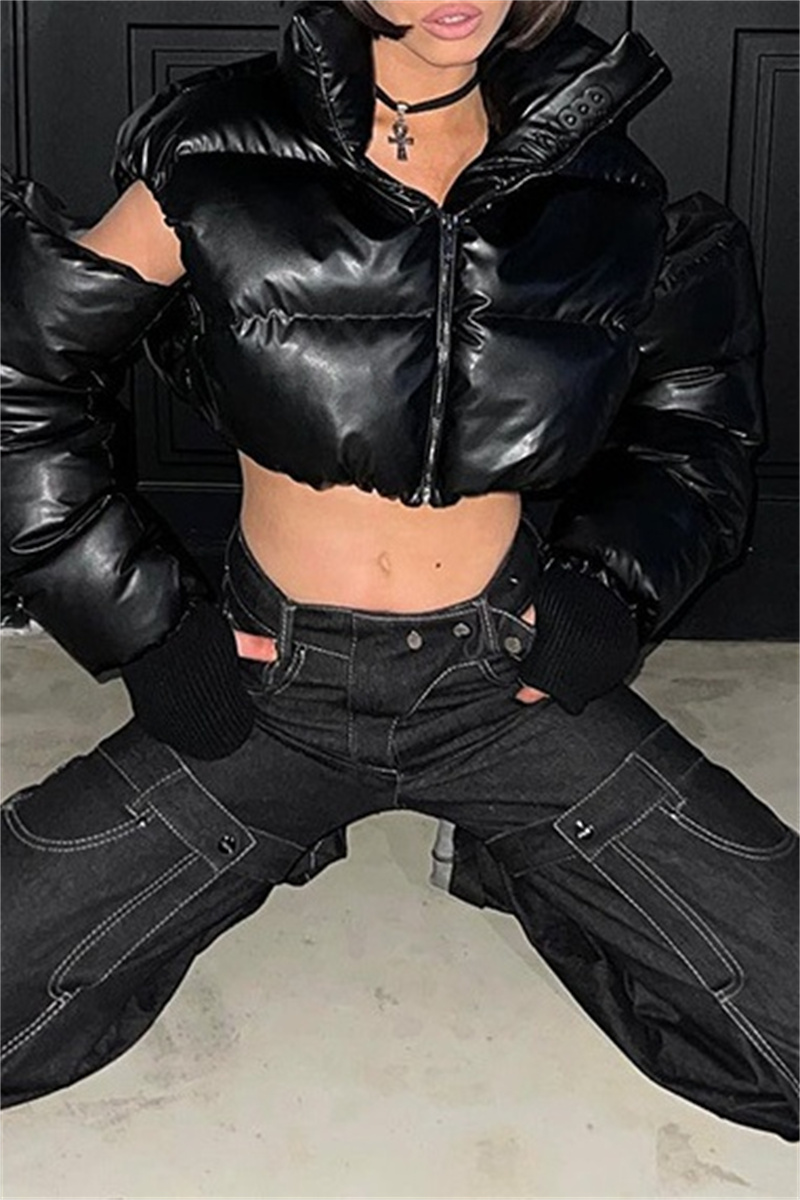 Wholesale Casual Solid Hollowed Out Zipper Collar Outerwear K94782 Online