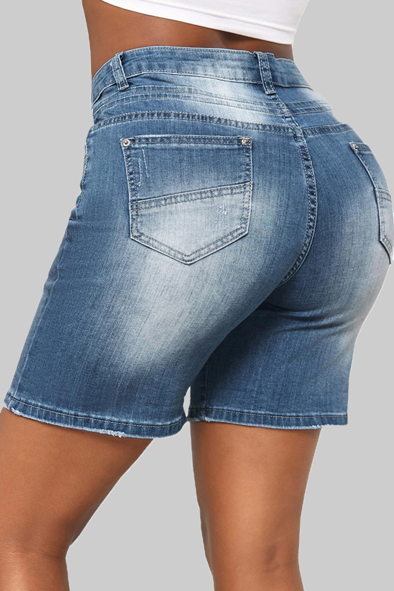 Wholesale Sweet Solid Ripped Patchwork Pocket Buttons Zipper Mid Waist ...
